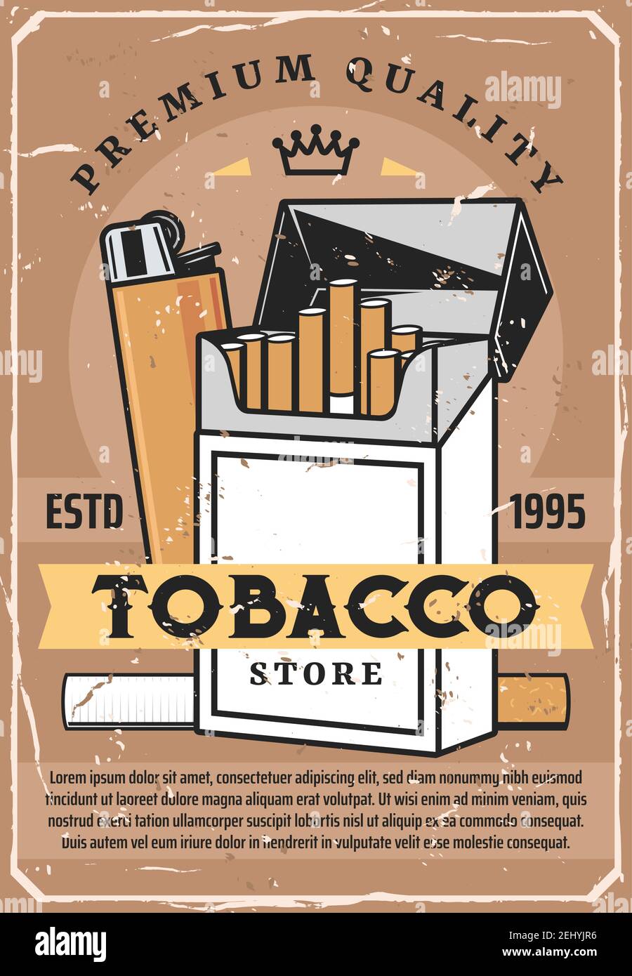 Zigaretten und Tabak Retro Poster. Vector Zigaretten offene Packung mit ...