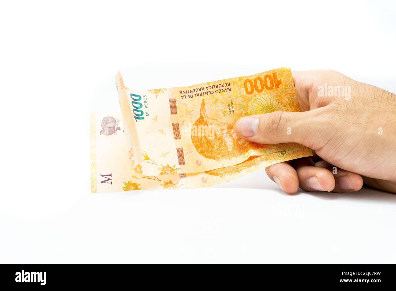 Argentinischer Peso mit hoher Stückelung. 3 zerknitterte, isolierte ...