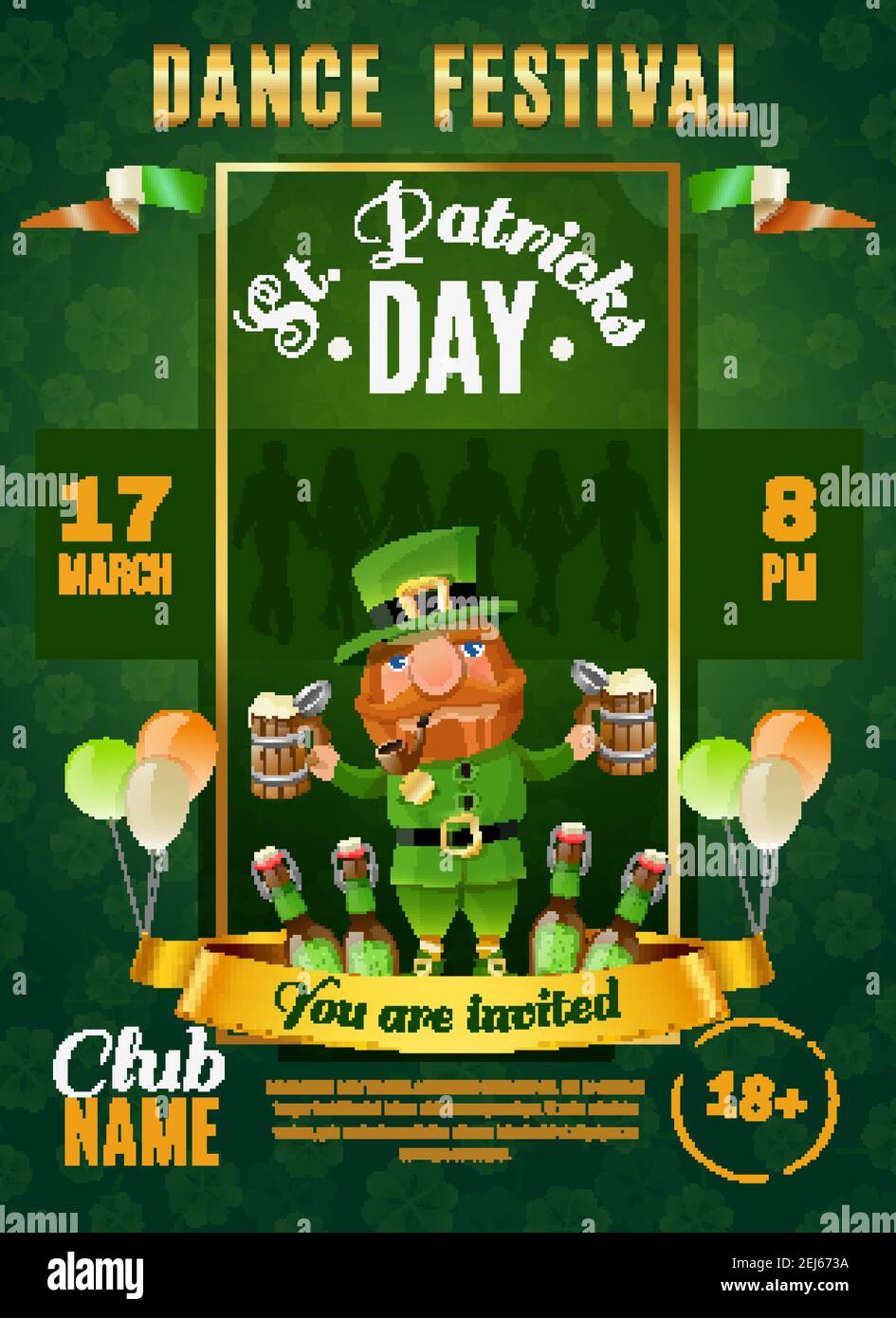 St patricks Day Dance Festival Poster mit Kobold, Bier, Luftballons ...