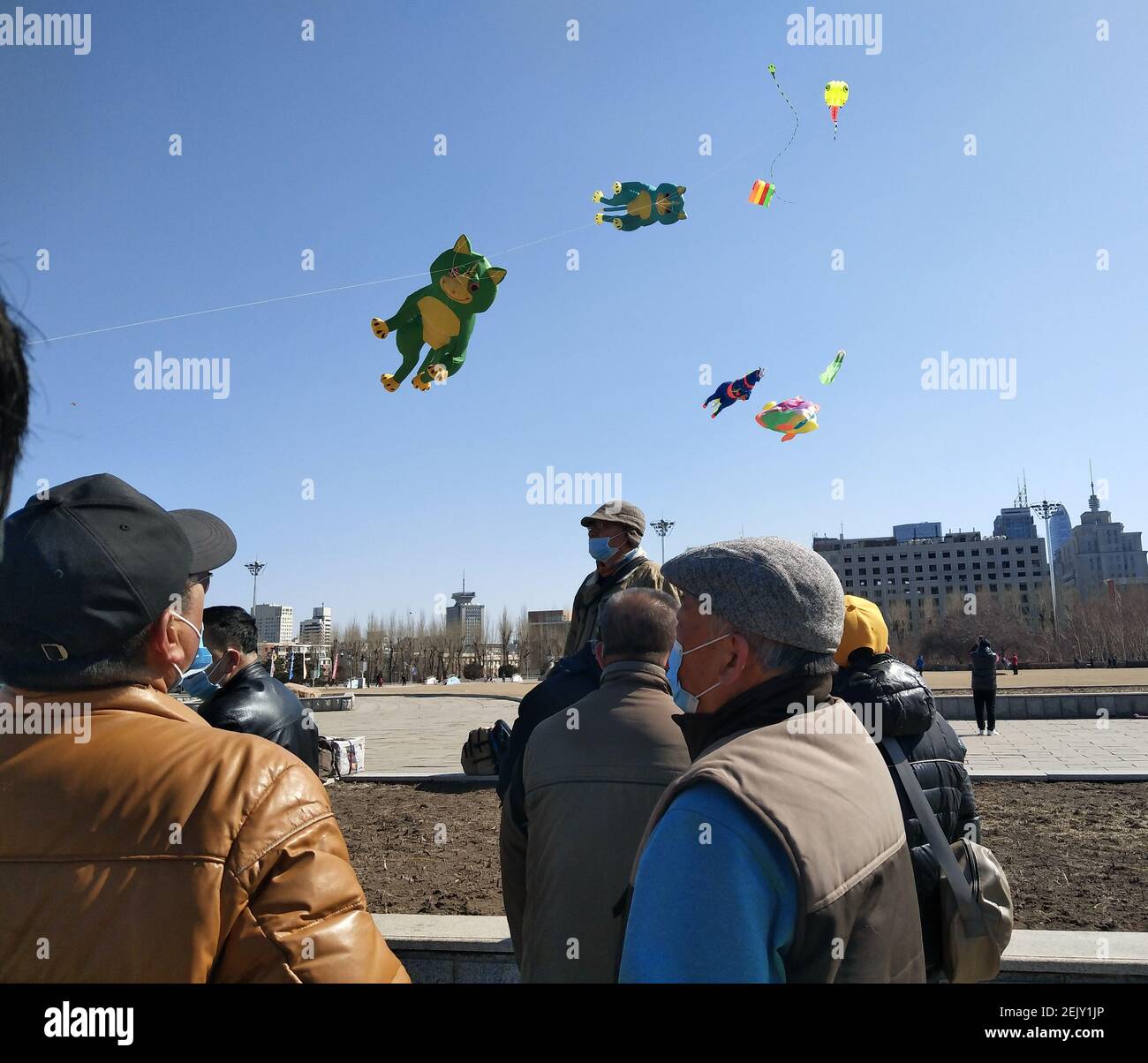 Die Bürger fliegen die Drachen mit besonderen Formen, die ...