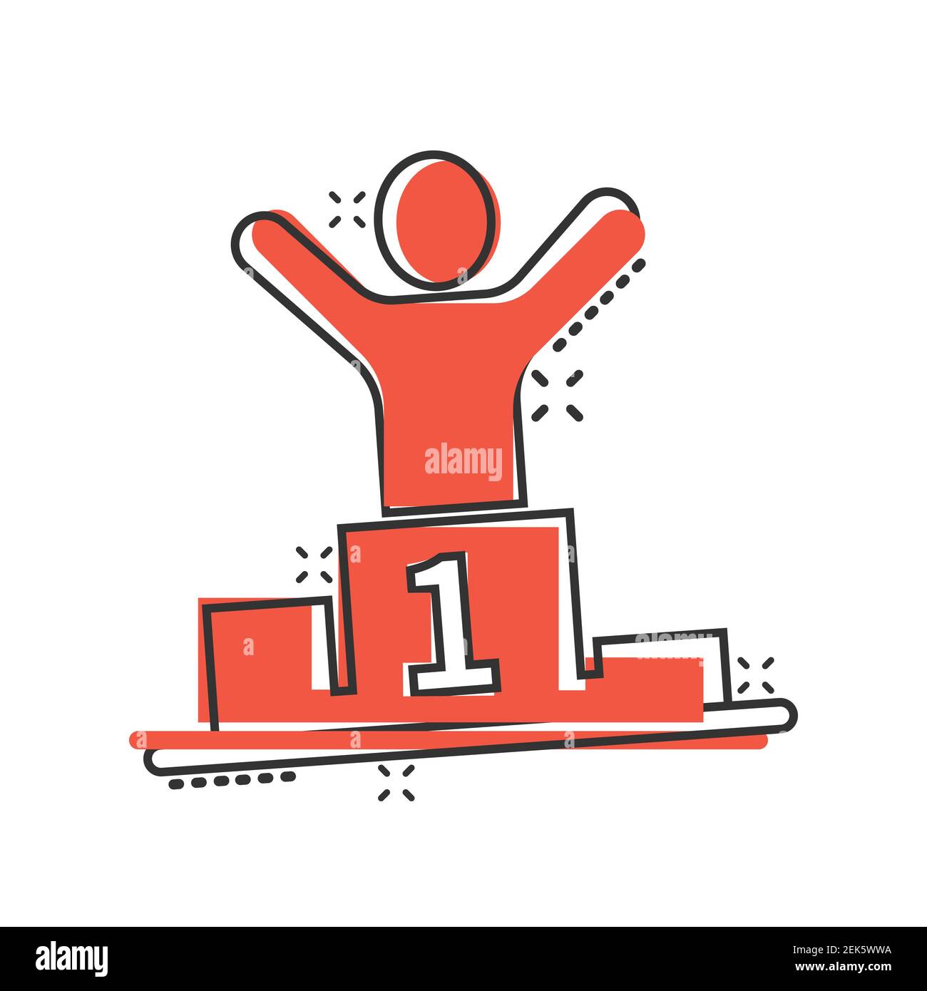 Menschen gewinnen Ikone im Comic-Stil. Champion auf Podium Cartoon ...