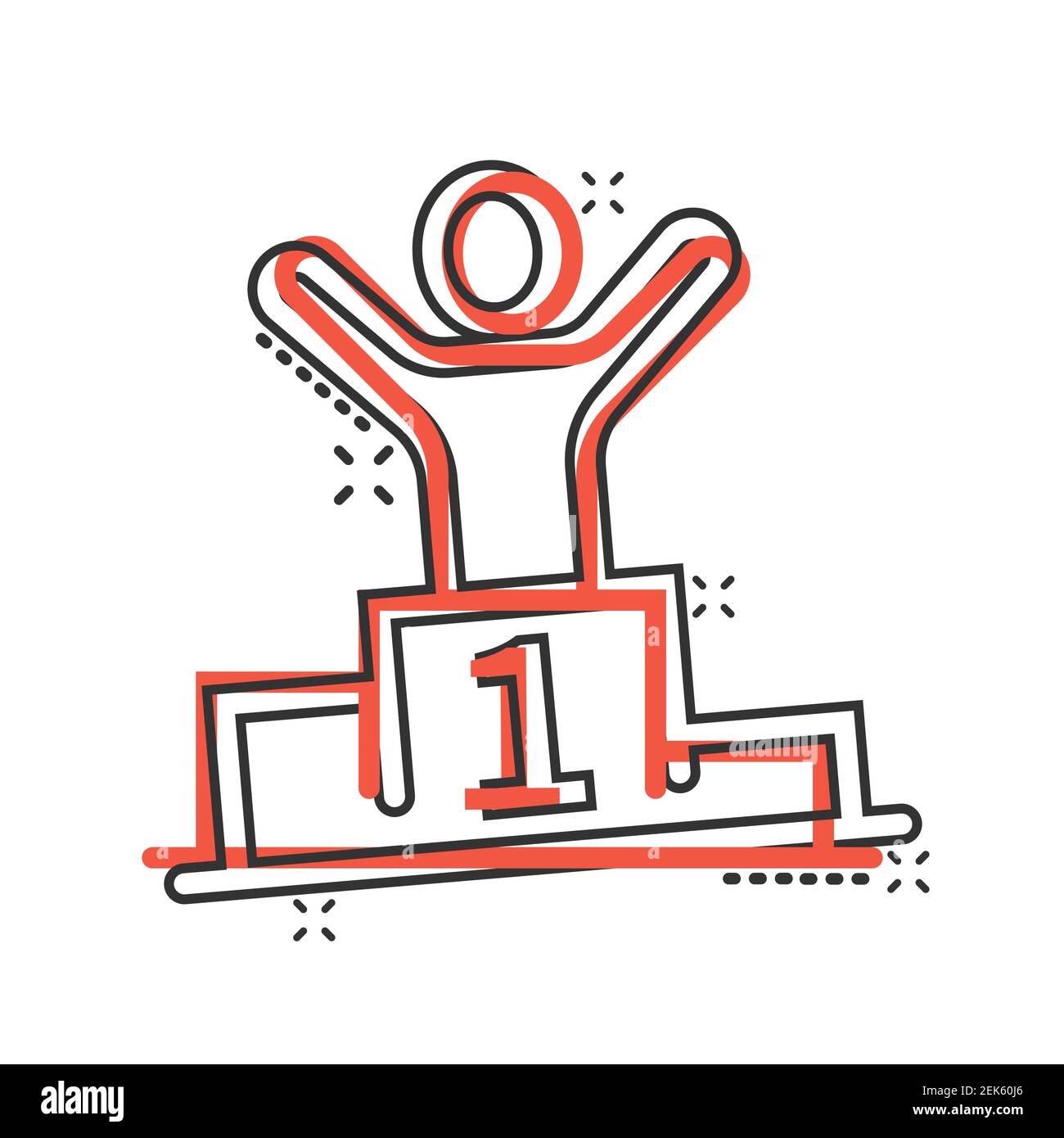 Menschen gewinnen Ikone im Comic-Stil. Champion auf Podium Cartoon ...