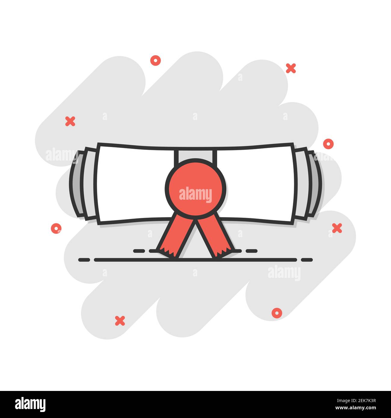 Cartoon Diplom gerollt Bildlaufsymbol im Comic-stil. Absolvent blättern ...