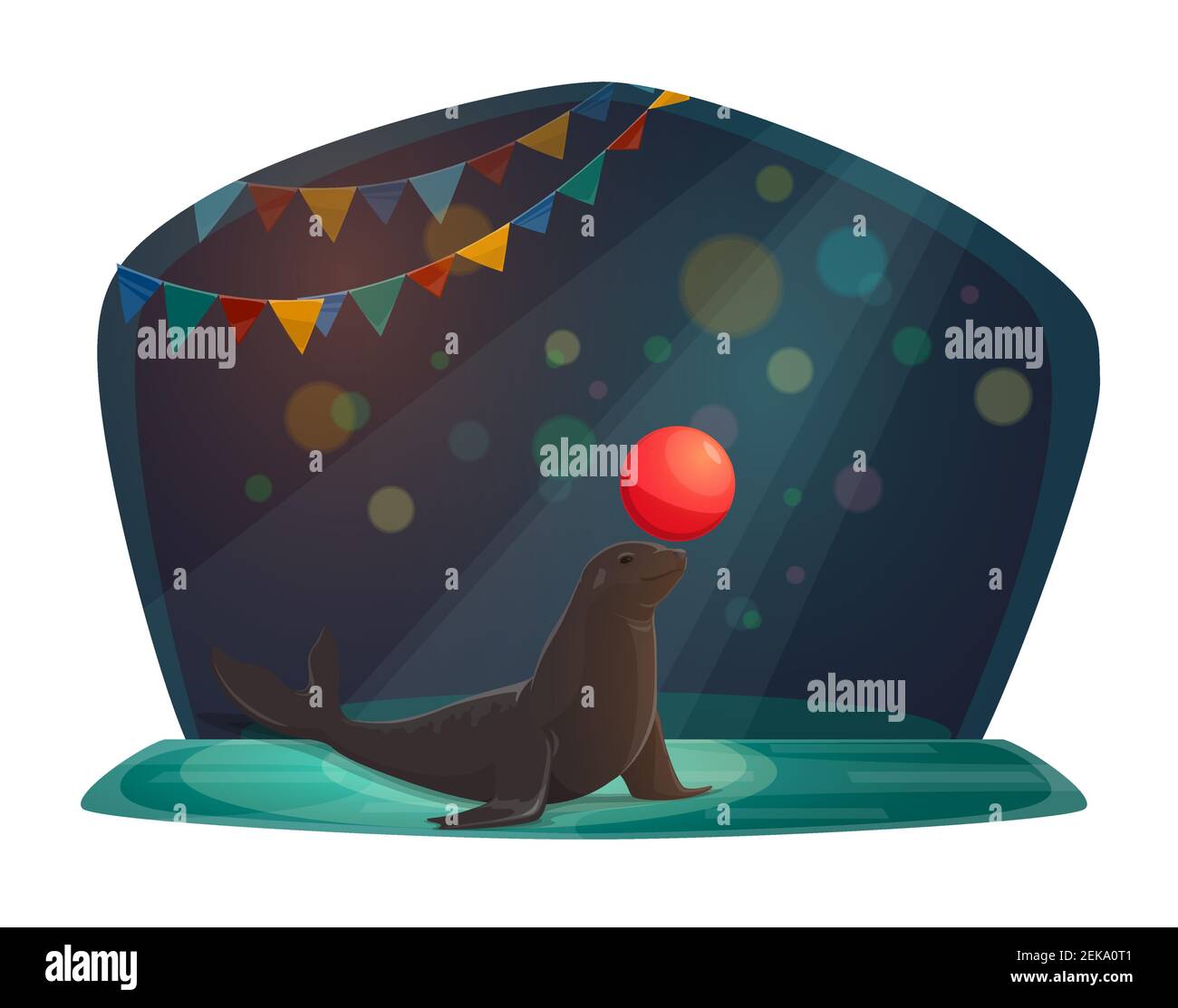 Zirkus Dichtung Balancing Ball und Jonglieren roten Ballon. Vektor ...