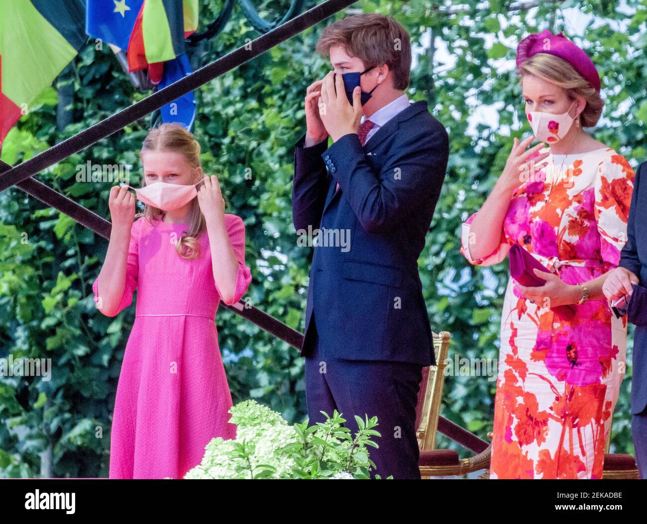 Königin Mathilde mit Prinz Gabriel und Prinzessin Eleonore am ...