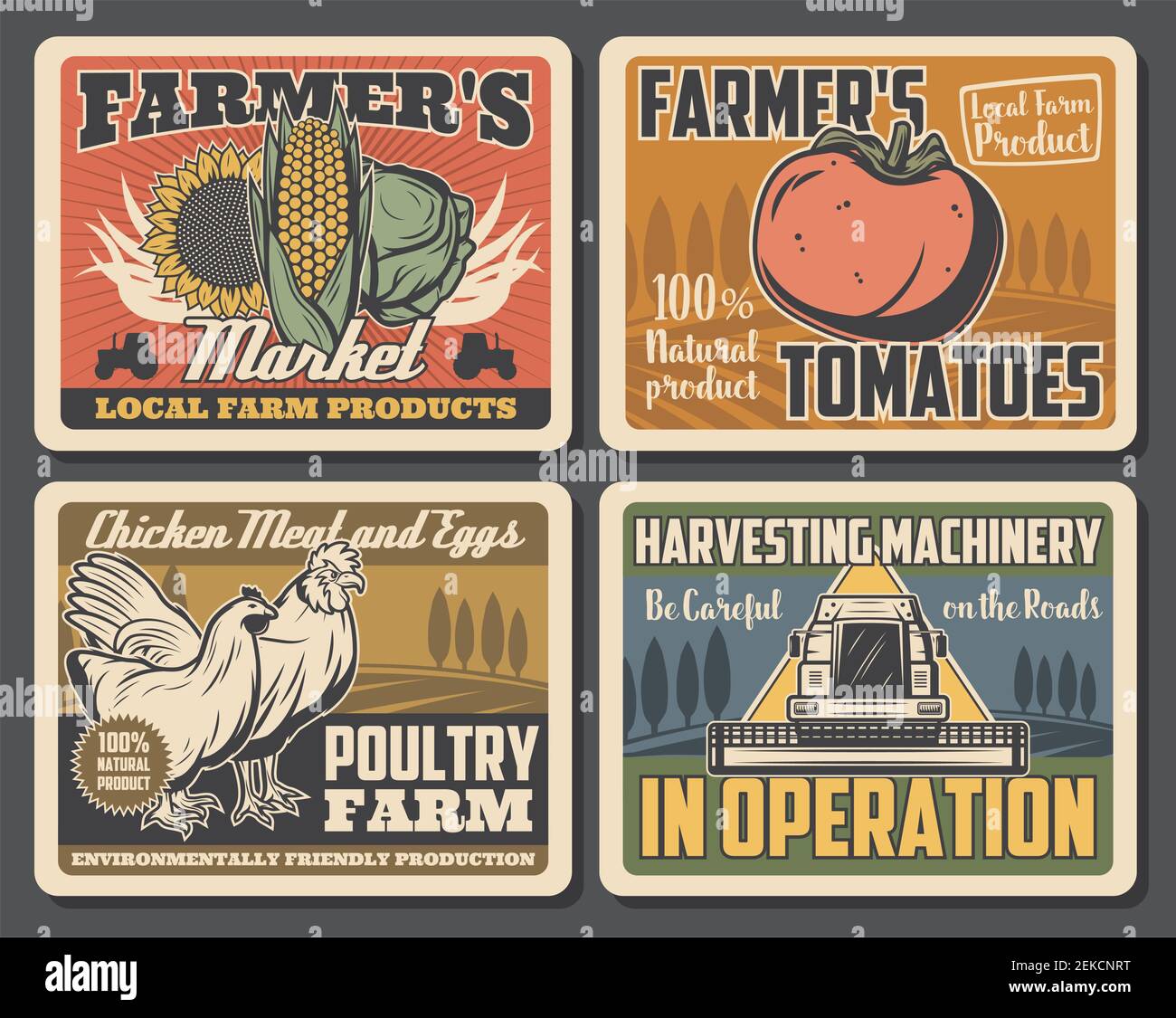 Gemüse-, Tier-, Geflügel-und Getreidefarm Retro-Plakate der ...