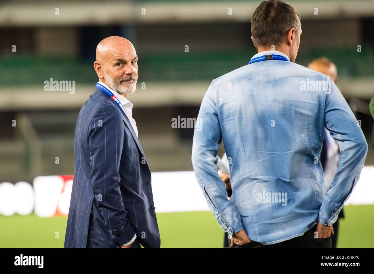 Rossoneri-Manager Paolo Maldini und der AC Mailand-Trainer Stefano Pioli beim Match of the Heart ...