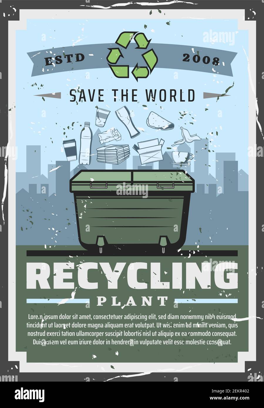 Recycling-Anlage, Abfall und Mülltrennung. Vector Papierkorb mit Papier ... Recycling-Anlage, Abfall und Mülltrennung. Vector Papierkorb mit Papier ...