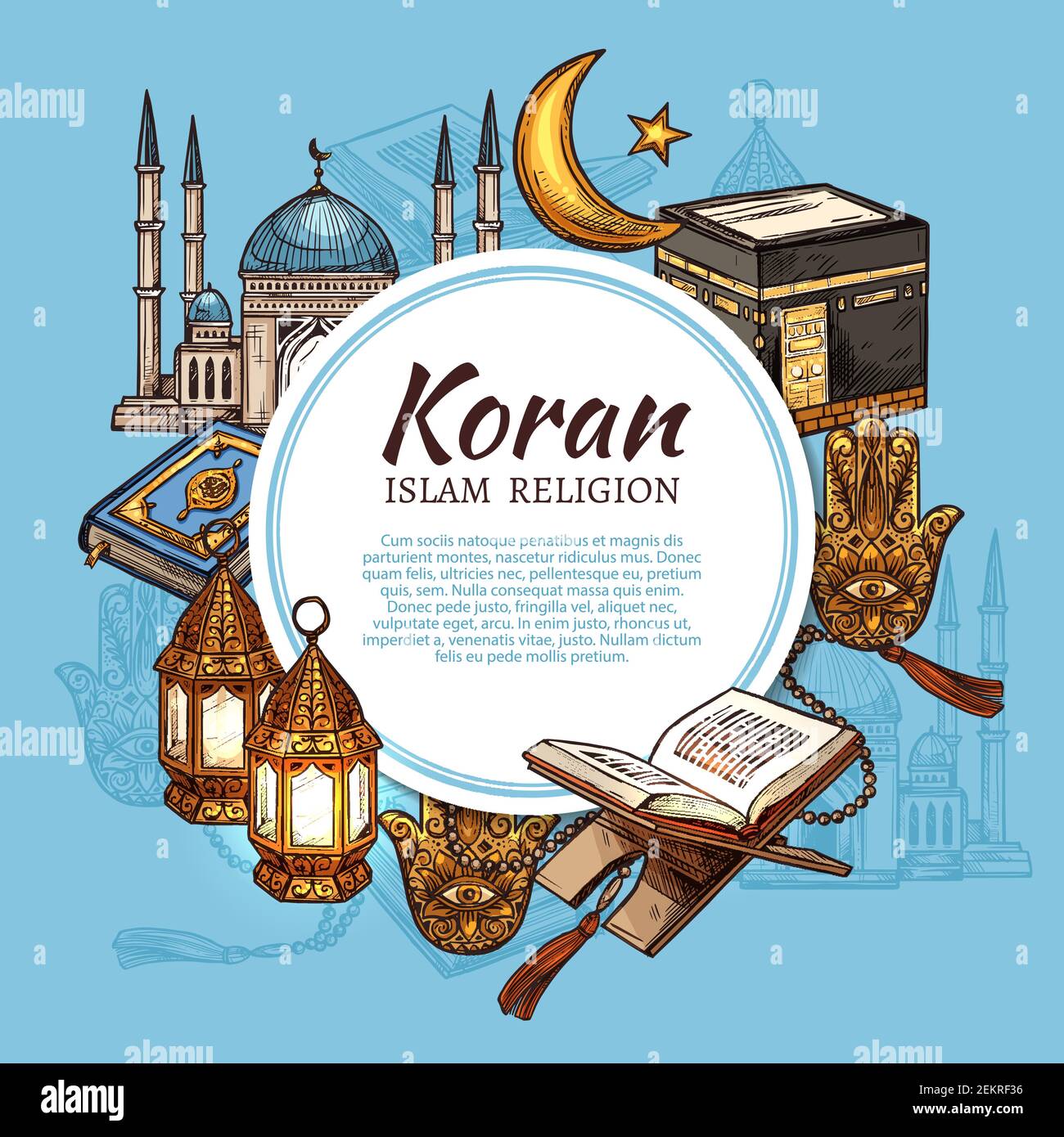 Islam Religion Symbole mit muslimischer Moschee und Koran islamische ...