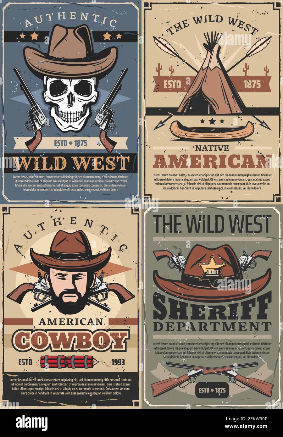 Wild West Vektor-Design mit American Western Cowboy, Sheriff und ...