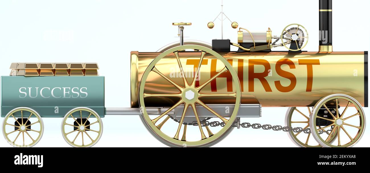 Durst und Erfolg - symbolisiert durch einen Retro-Dampfwagen Mit Wort ...