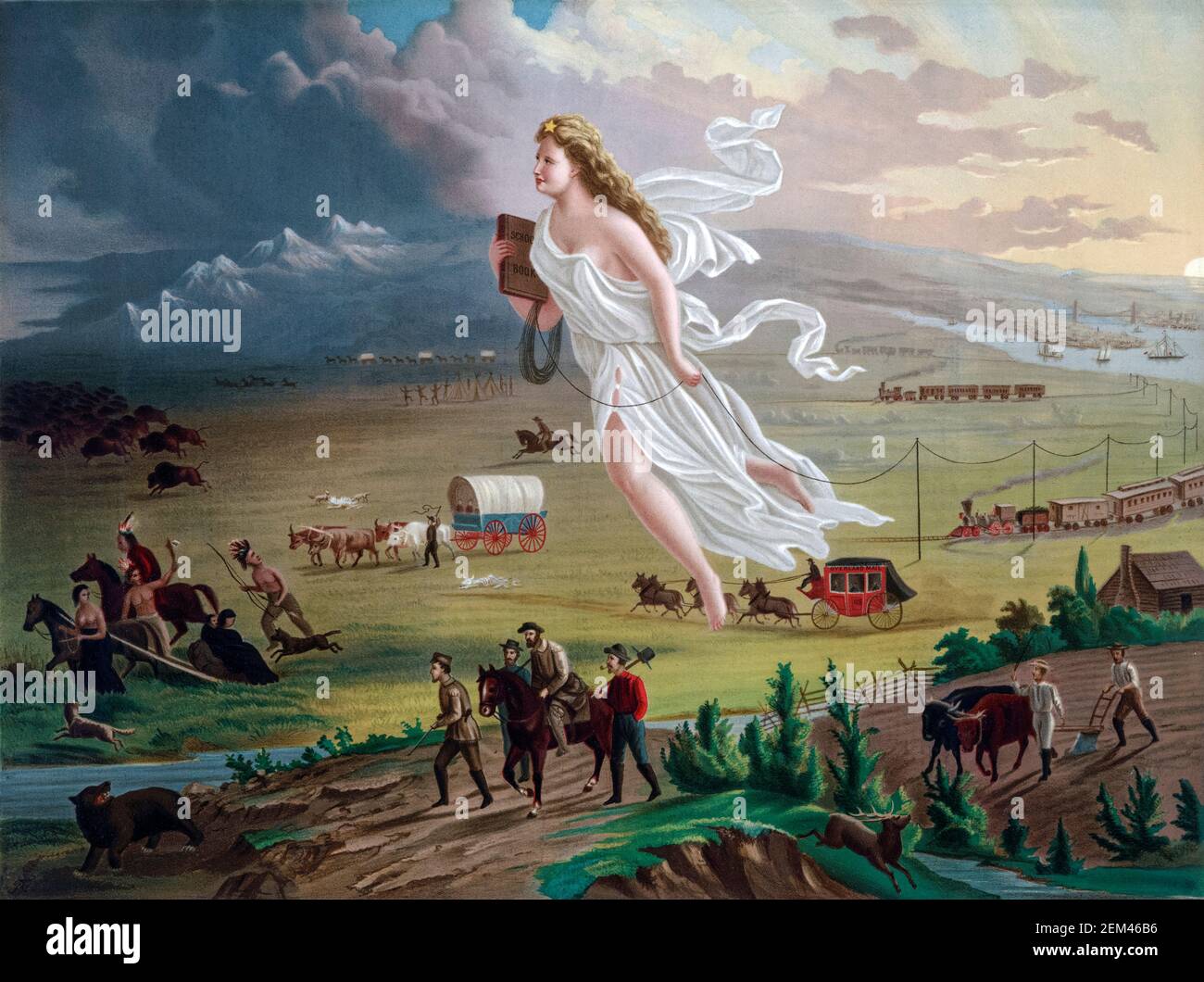Amerikanischer Fortschritt, Gemälde von John Gast, 1872 Stockfotografie ...