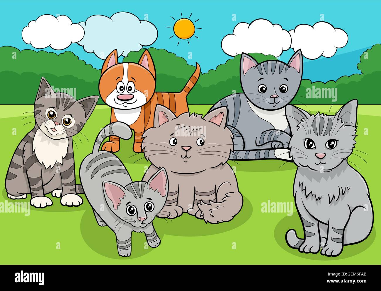 Cute kittens group cartoon illustration Stock-Vektorgrafiken kaufen - Alamy