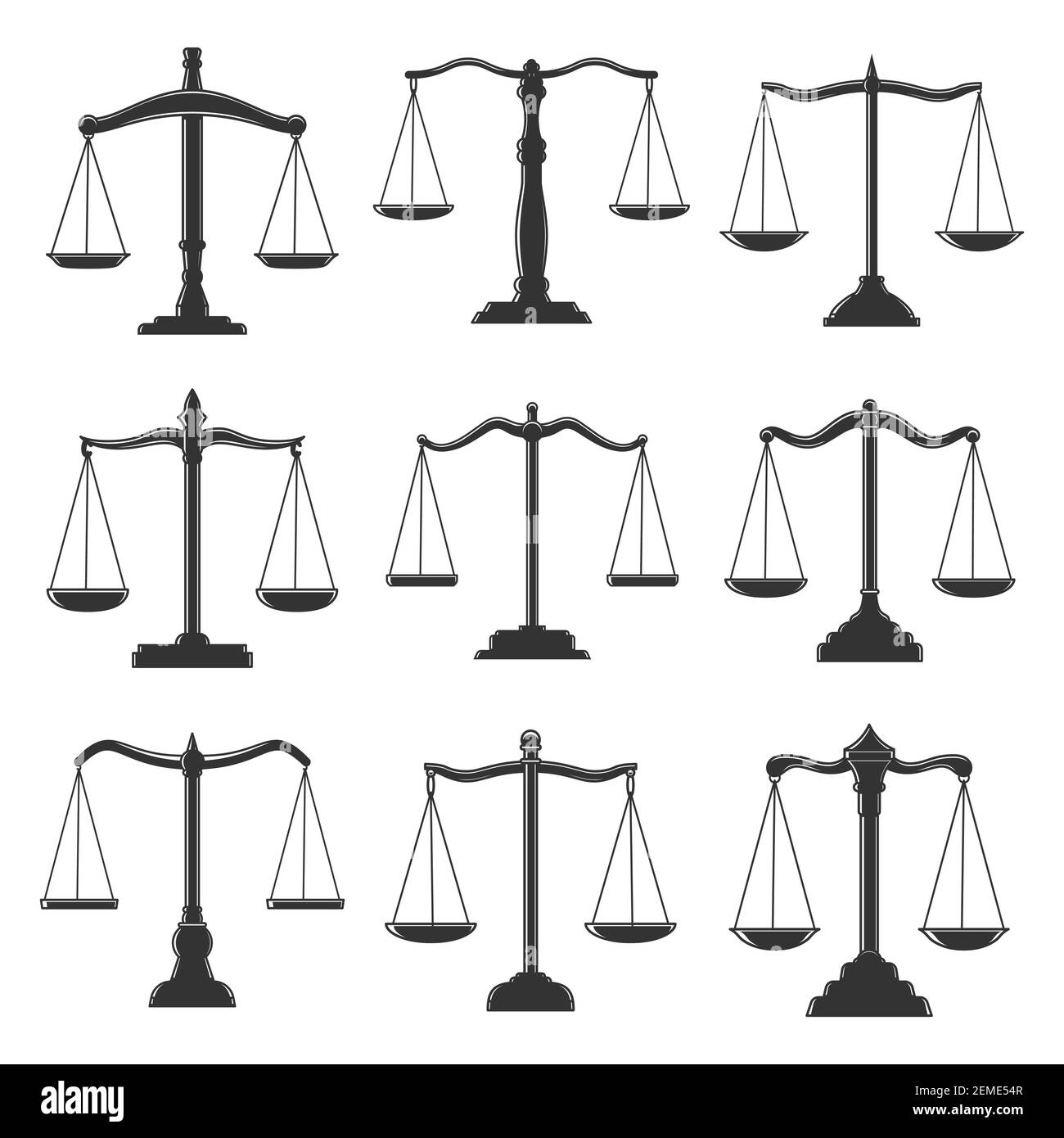 Skalen, Justizrecht, Notar Anwalt und Rechtsanwalt Vektor-Symbole ...