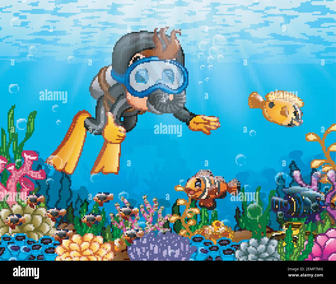 Cartoon boy diving in sea Stock-Vektorgrafiken kaufen - Alamy