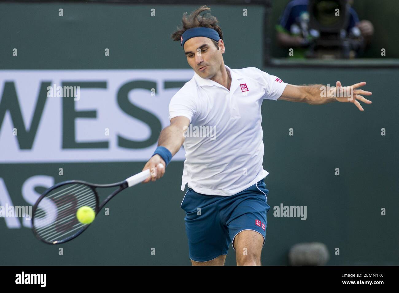 17. März 2019: Roger Federer (SUI) in Aktion, wo er von Dominic Thiem ...