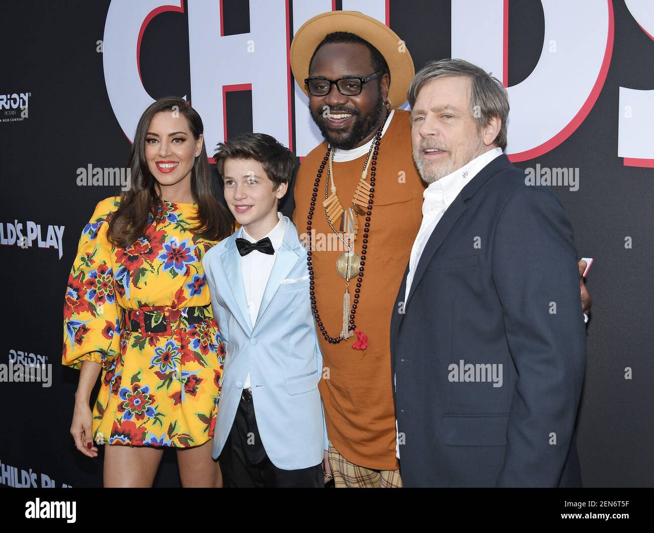 (L-R) CHILD'S PLAY Cast - Gabriel Bateman, Aubrey Plaza, Brian Tiree ...