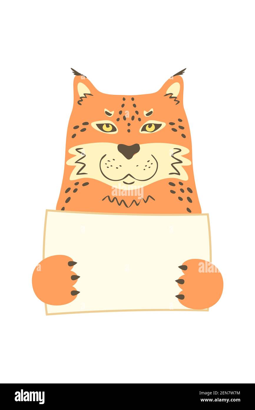 Niedliche Cartoon Katze puma Luchs caracal hält Tag Zeichen mit ...