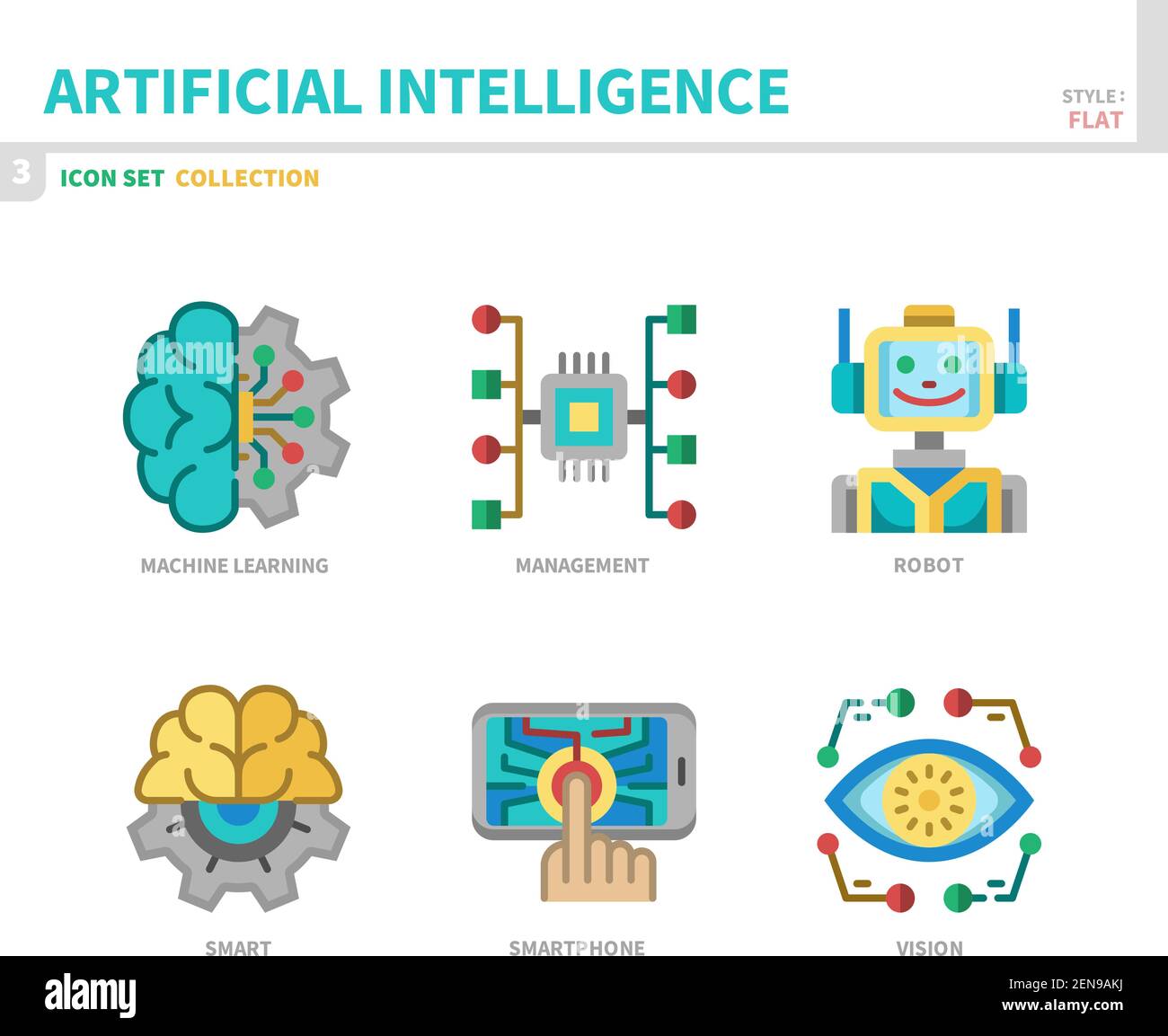 Künstliche Intelligenz Icon Set, flacher Stil, Vektor und Illustration ... Künstliche Intelligenz Icon Set, flacher Stil, Vektor und Illustration ...