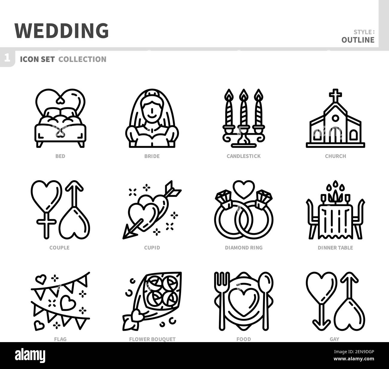 Hochzeit und Ehe Symbol Set, Umriss Stil, Vektor und Illustration Stock ...