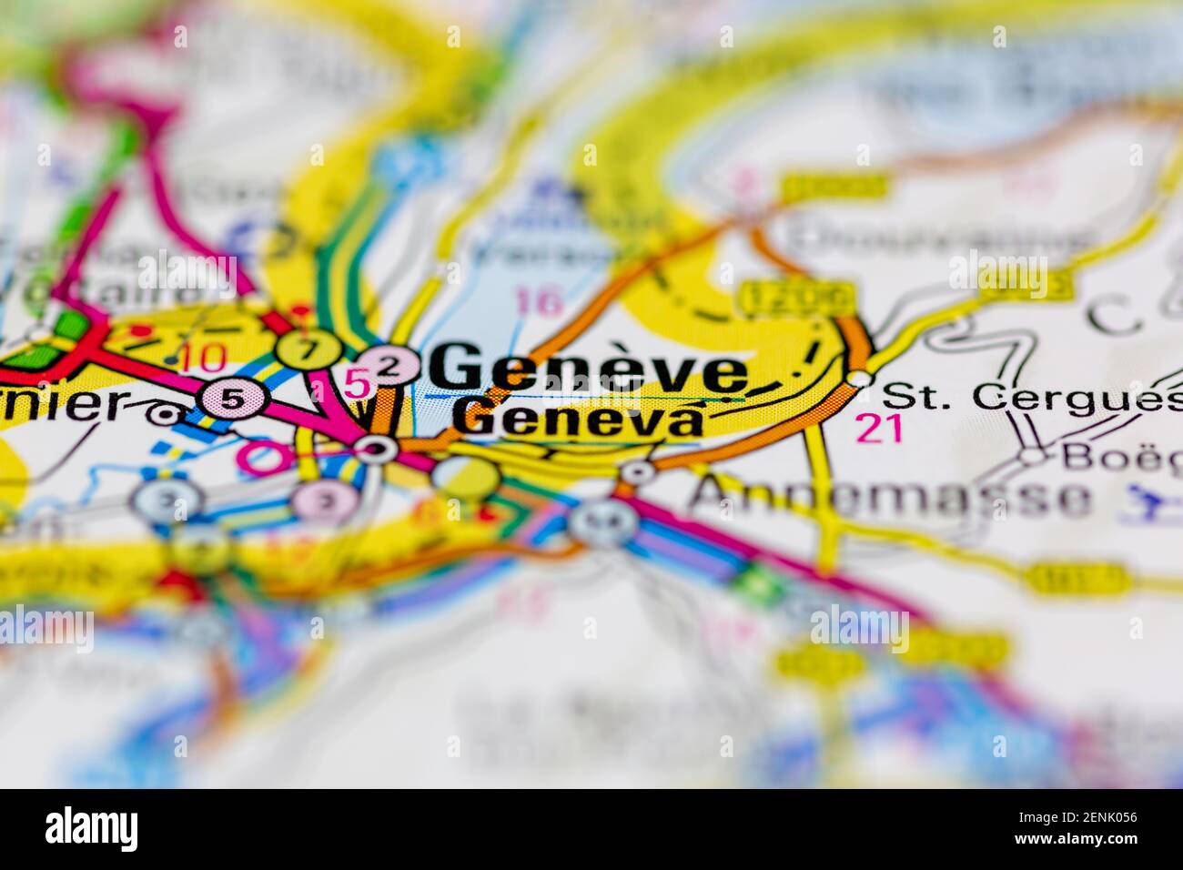 Genf wird auf einer Road Map oder einer Geographie Karte angezeigt ...