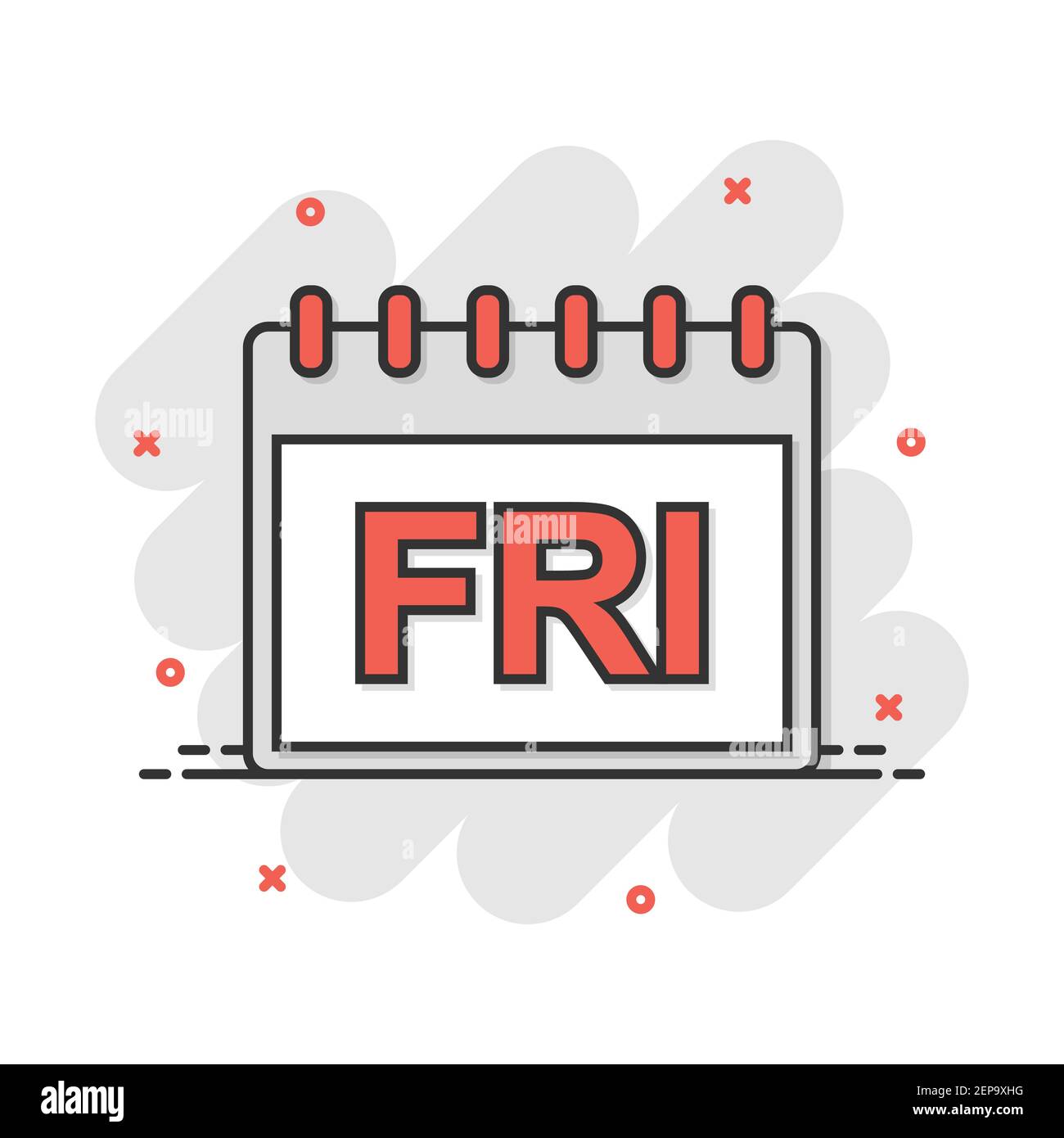 Vektor cartoon Freitag Kalender Seite Symbol im Comic-stil. Kalender ...