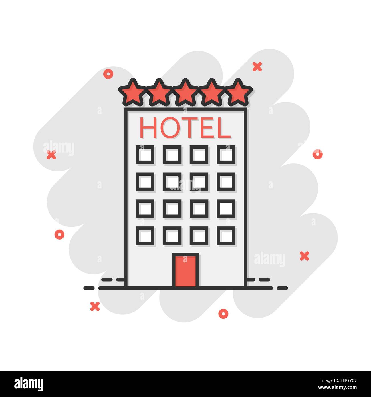 Vektor cartoon Hotel Icon im Comic-stil. Turm zeichen Abbildung ...