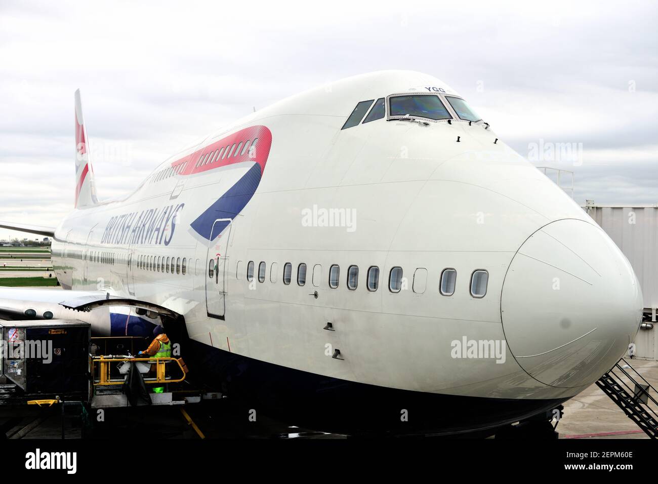 Chicago, Illinois, USA. Ein British Airways Boeing 747-400 Jumbo Jet ...