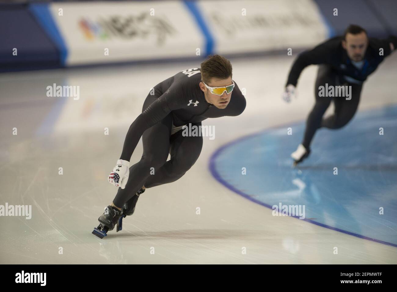 Joey Mantia, Weltrekordhalter, erwärmt sich für das Mass Start Event ...