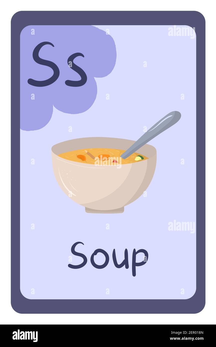 Bunte abc Bildung Flash-Karte, Buchstabe S - Suppe, flüssiges ...