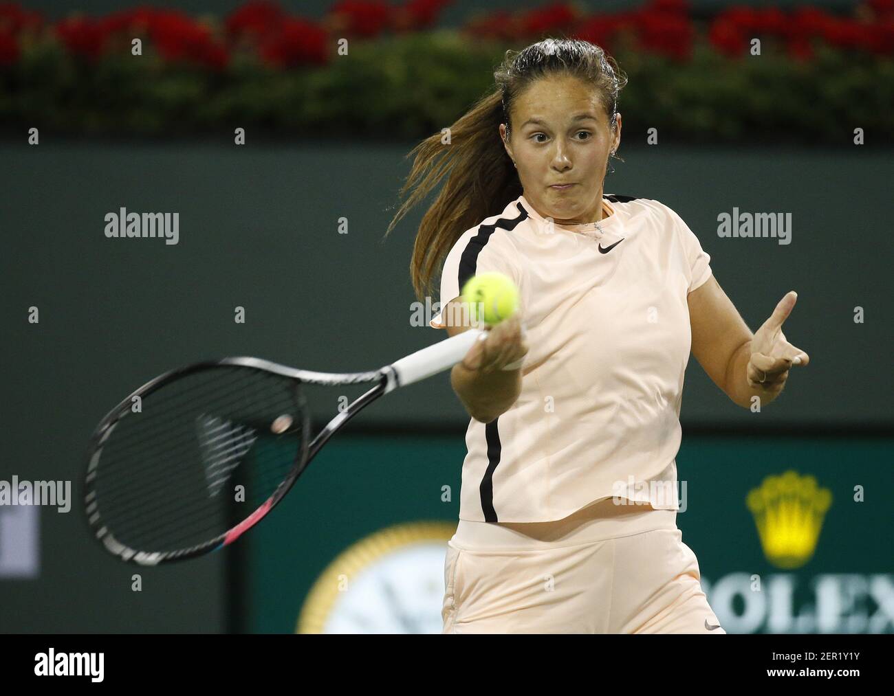 16. März 2018 Daria Kasatkina (RUS) gibt einen Schuss gegen Venus ...