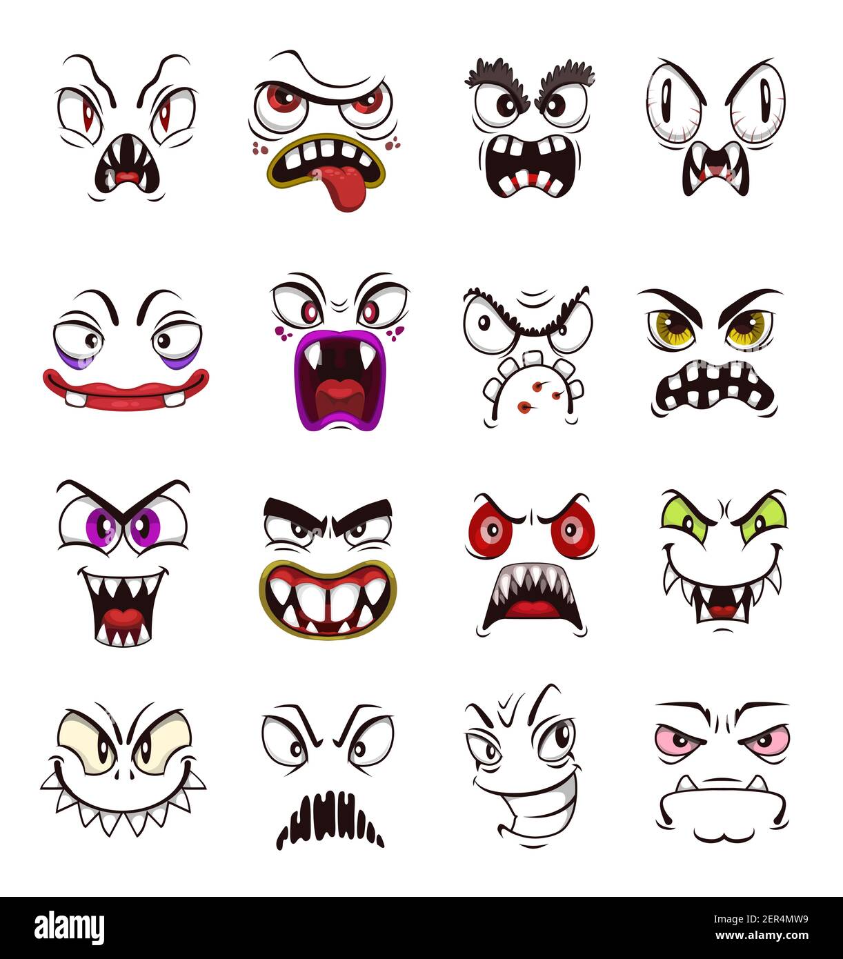 Monster Face Emoji Cartoon Vektor-Set mit gruseligen Emoticons ...