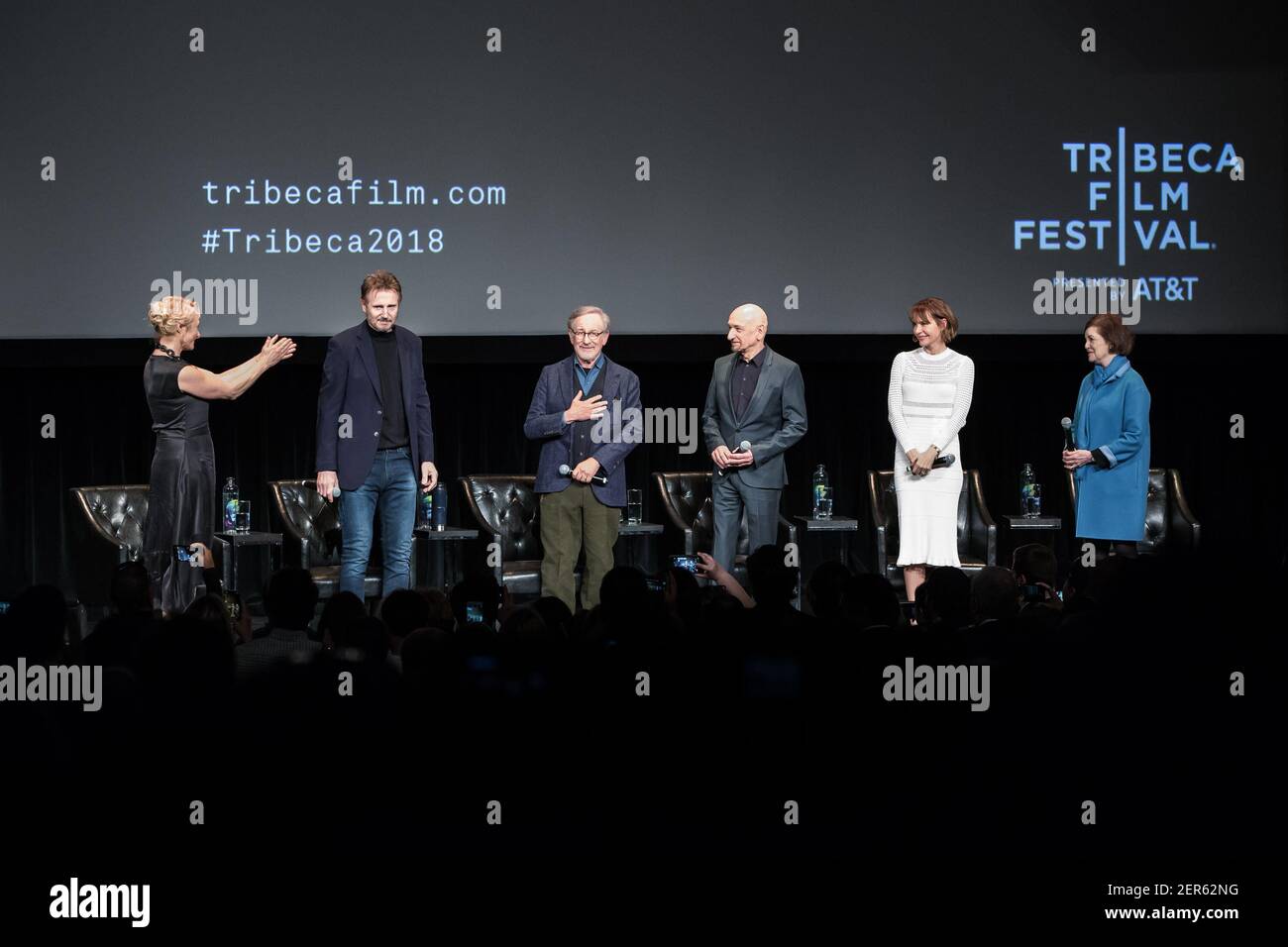 (L-R) Caroline Goodall, Liam Neeson, Steven Spielberg, Ben Kingsley ...
