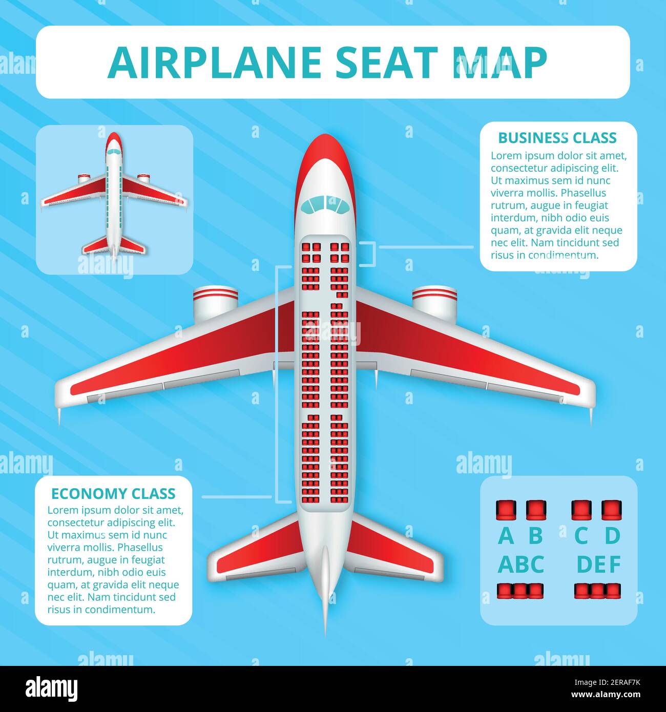 Passagierflugzeug Sitzplan realistische Draufsicht Layout blauer ...