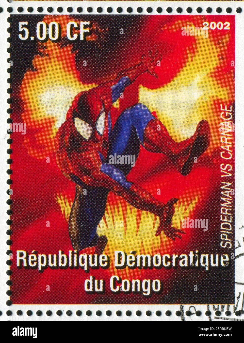 KONGO - UM 2002: Briefmarke gedruckt von Kongo, zeigt Spider-man, um ...