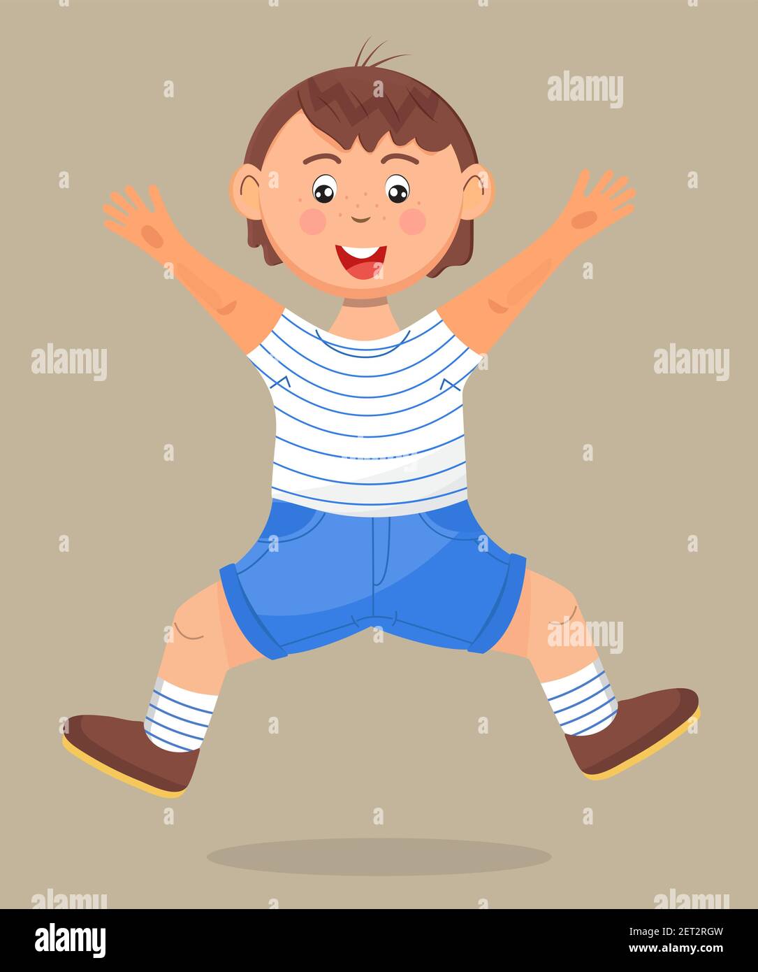 Happy School Kind springen. Cartoon-Charakter hat Spaß, läuft, springt ...