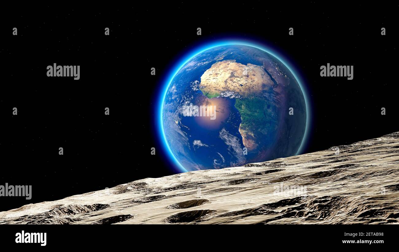 Mond und Erde vom Weltraum aus gesehen. Mond und Erde im Hintergrund ...