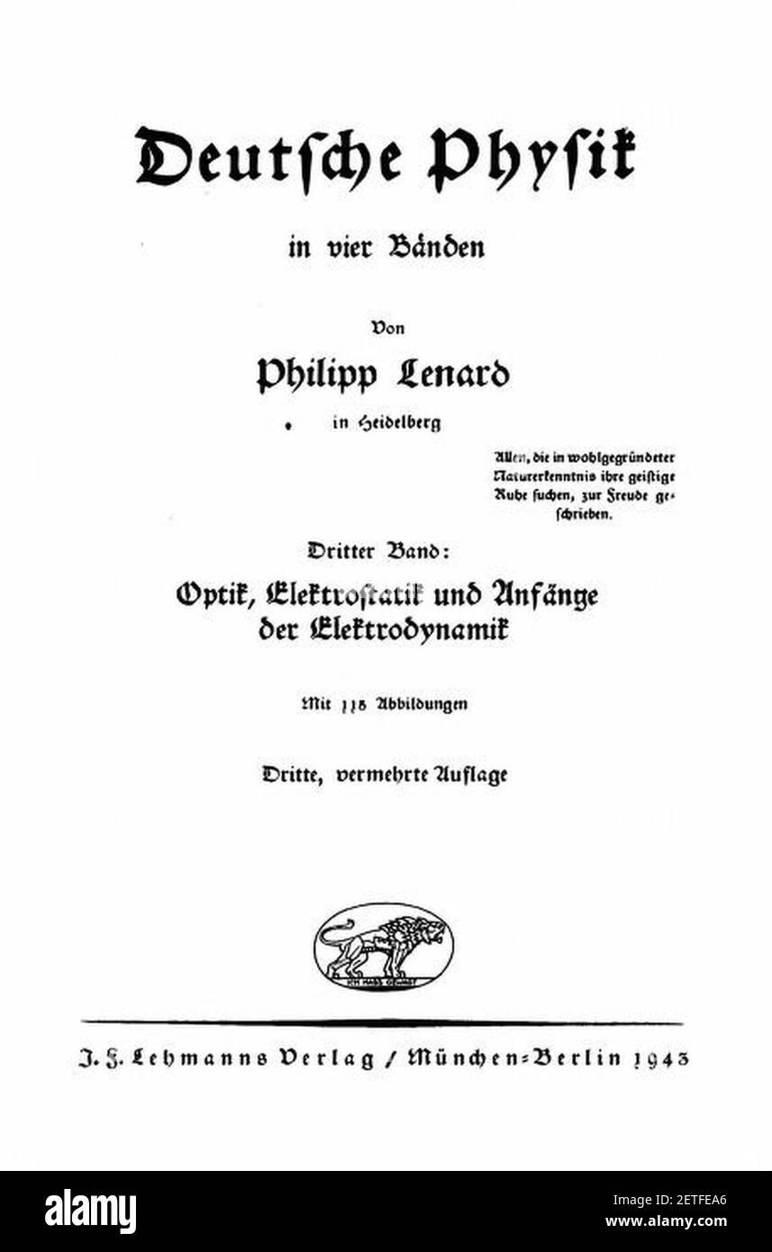 Philipp Lenard - Deutsche Physik in vier Bänden. Dritte Band Optik ...
