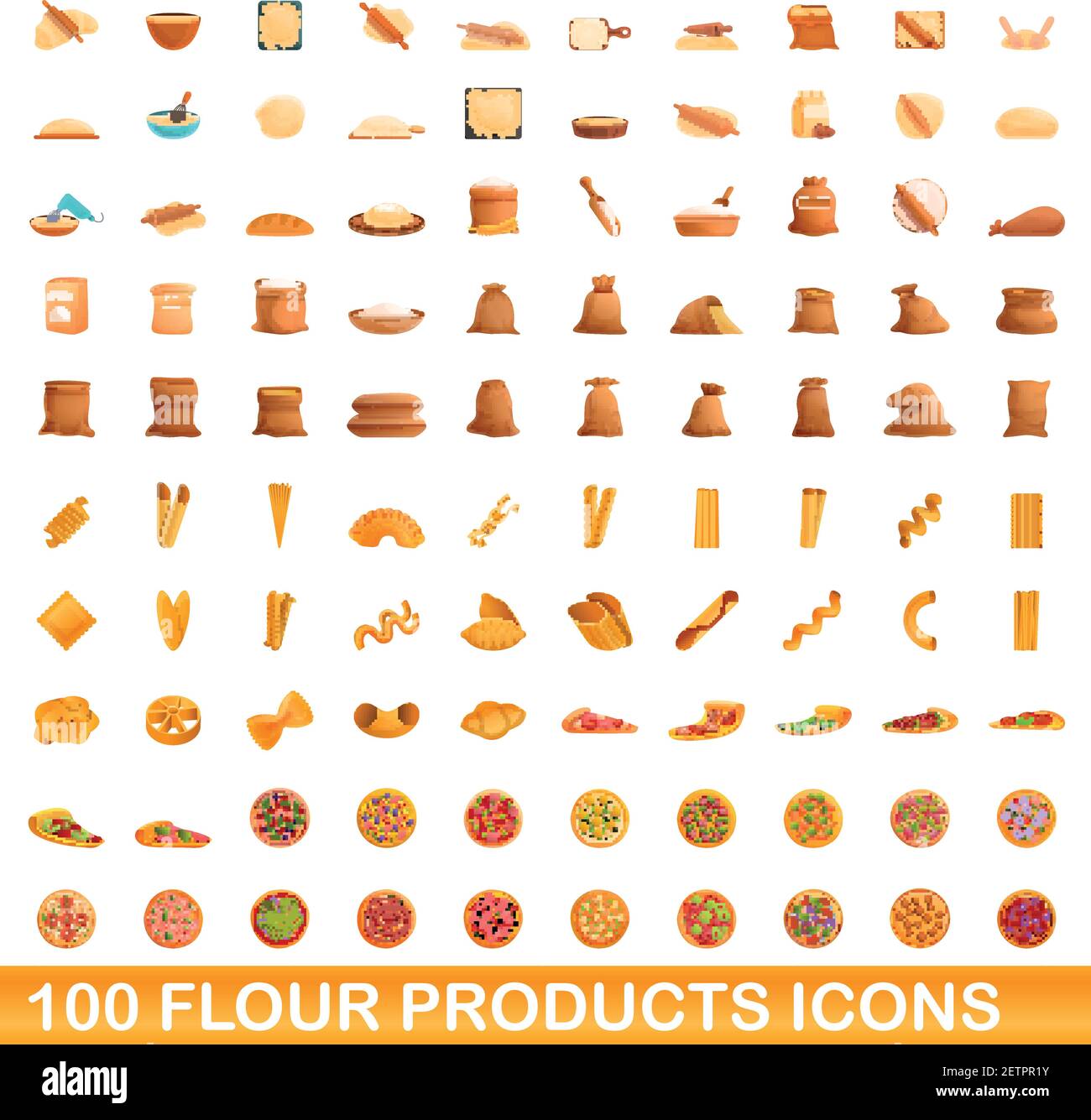 100 Mehl Produkte Symbole gesetzt. Cartoon Illustration von 100 Mehl ...