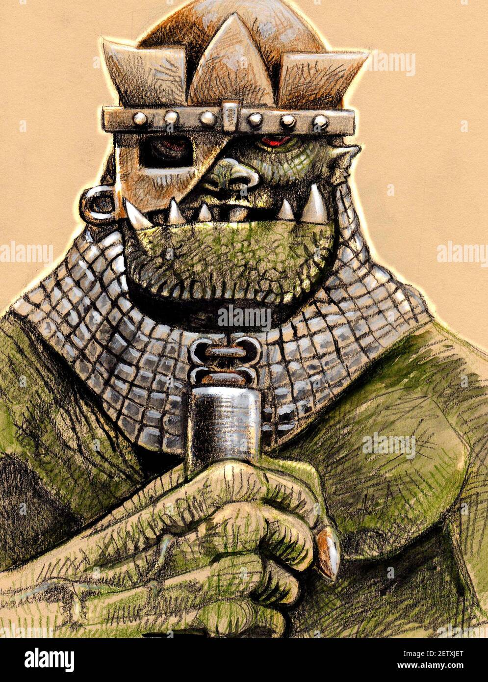 Ork mit Axt. Fantasy Bleistiftzeichnung. Monster Kreatur Abbildung ...