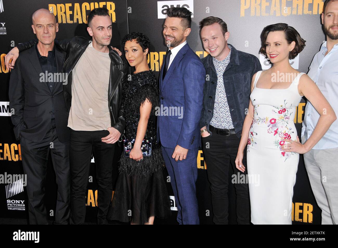 (L-R) 'Preacher' Cast - Pip Torrens, Joseph Gilgun, Ruth Negga, Dominic ...