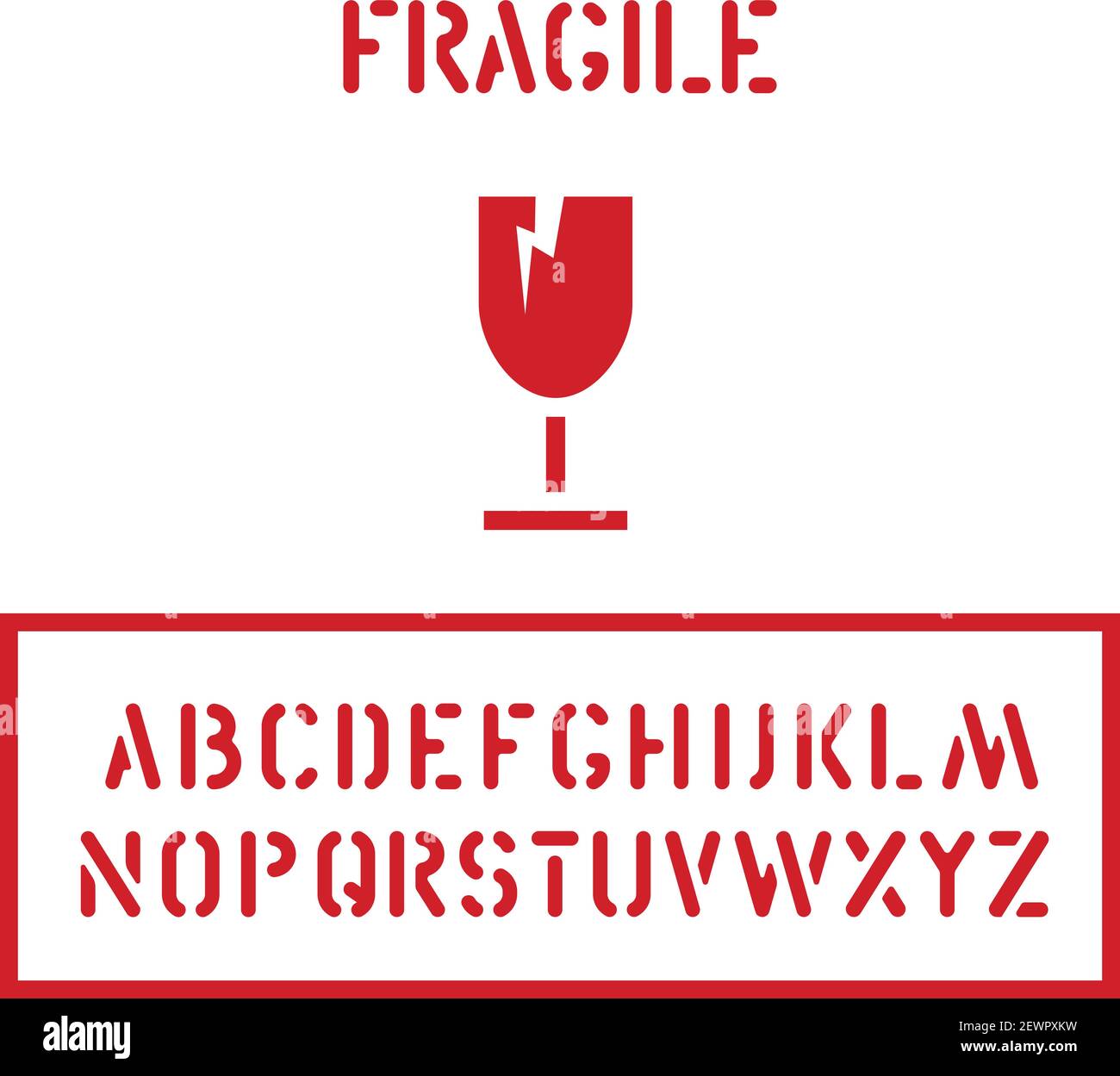 Cargo Karton fragile Stempel mit Glas Kelch Symbol und Kiste Schriftart ...