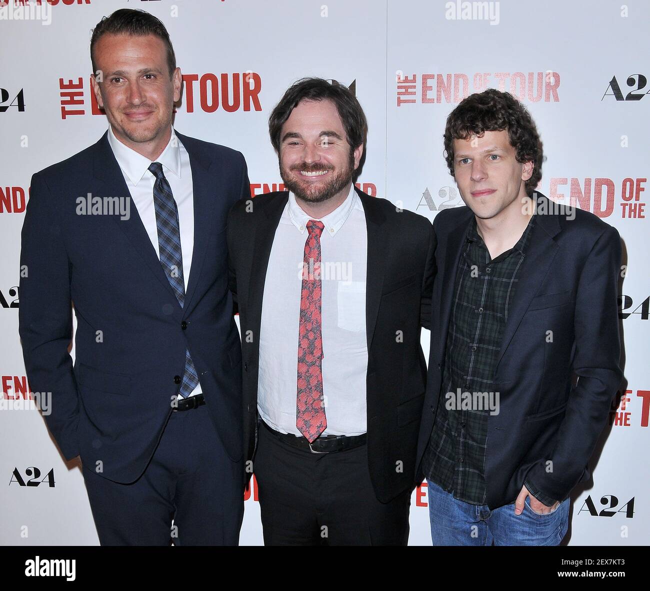 (L-R) Jason Segel, Regisseur James Ponsoldt und Jesse Eisenberg kommen ...