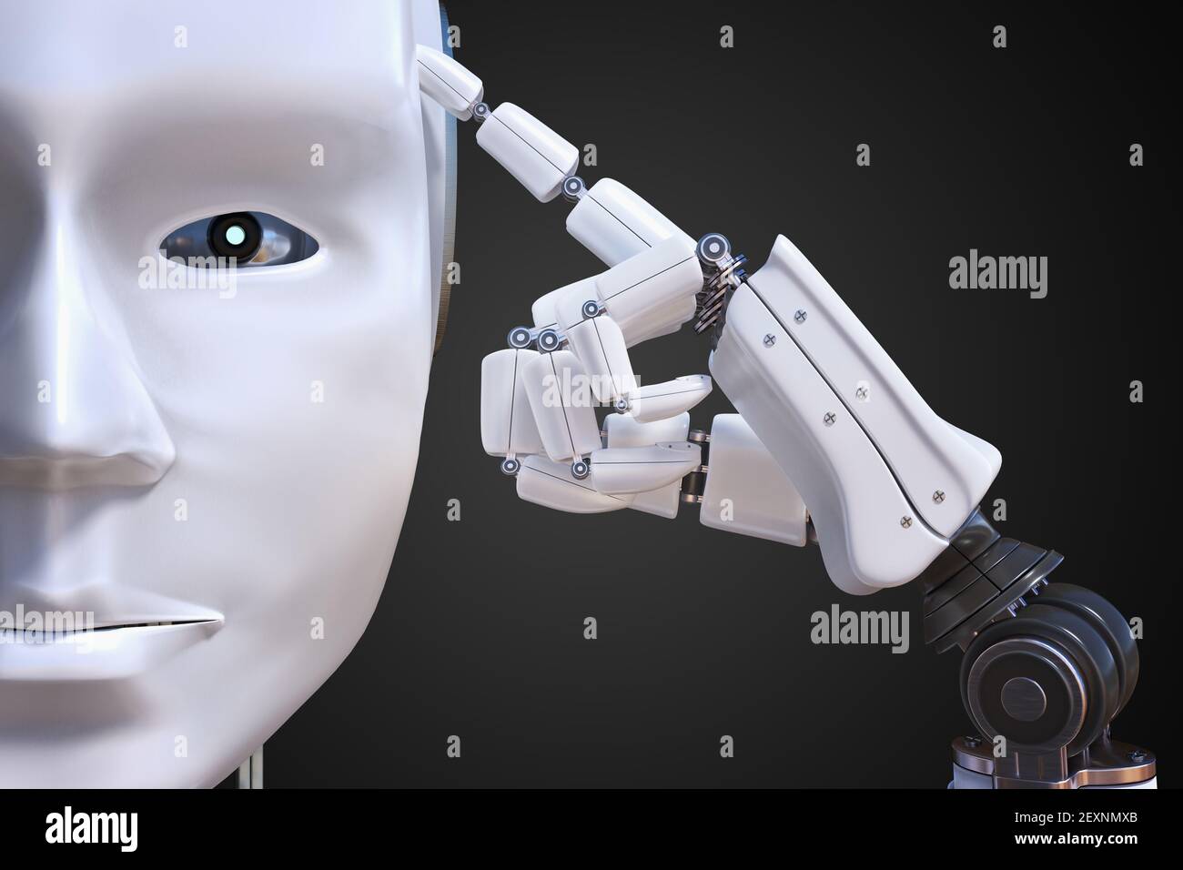 Konzept der künstlichen Intelligenz. Humanoider Roboter denkt. 3D ...