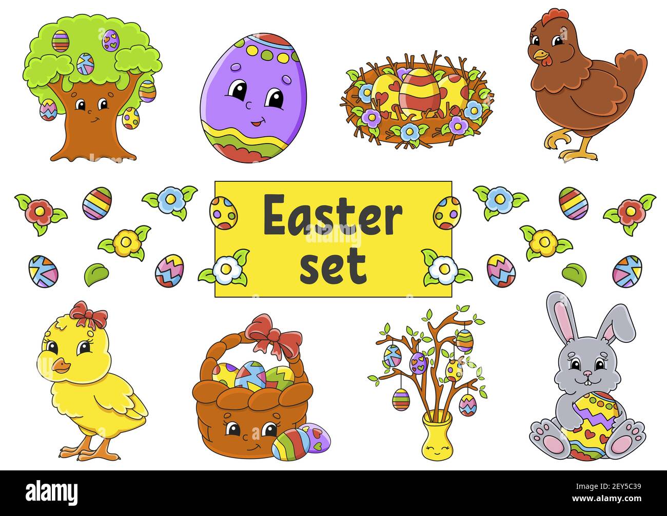 Set von niedlichen Comic-Figuren. Ostern Clipart. Von Hand gezeichnet ...
