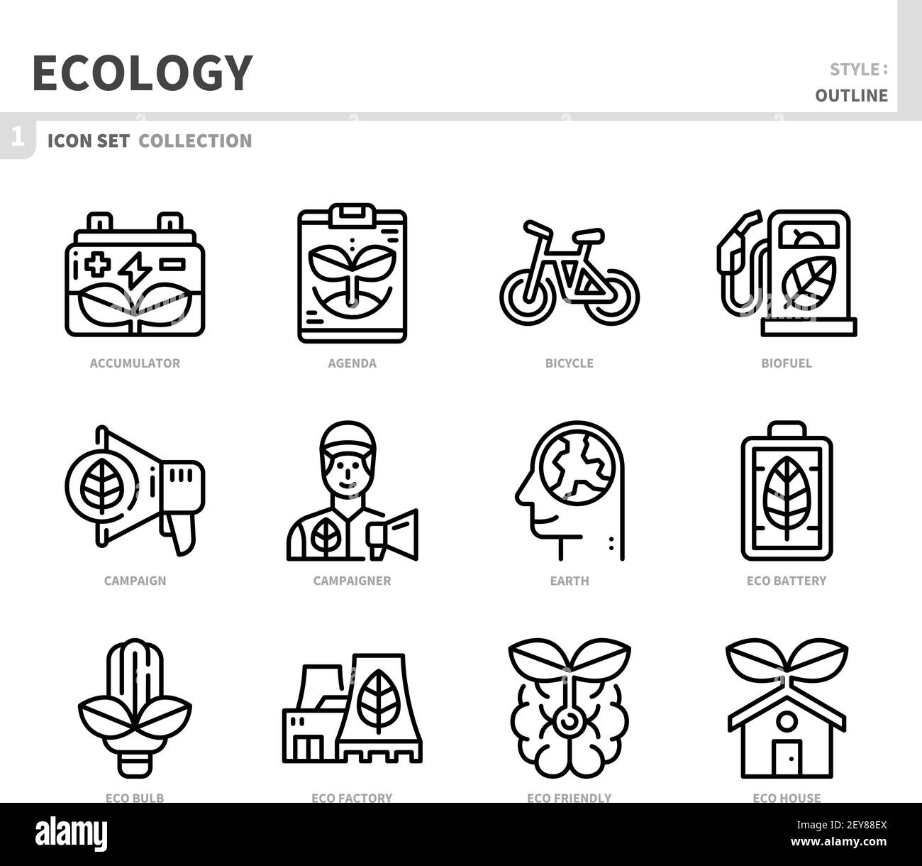 Ökologie und Umwelt Icon Set, Umriss Stil, Vektor und Illustration ...