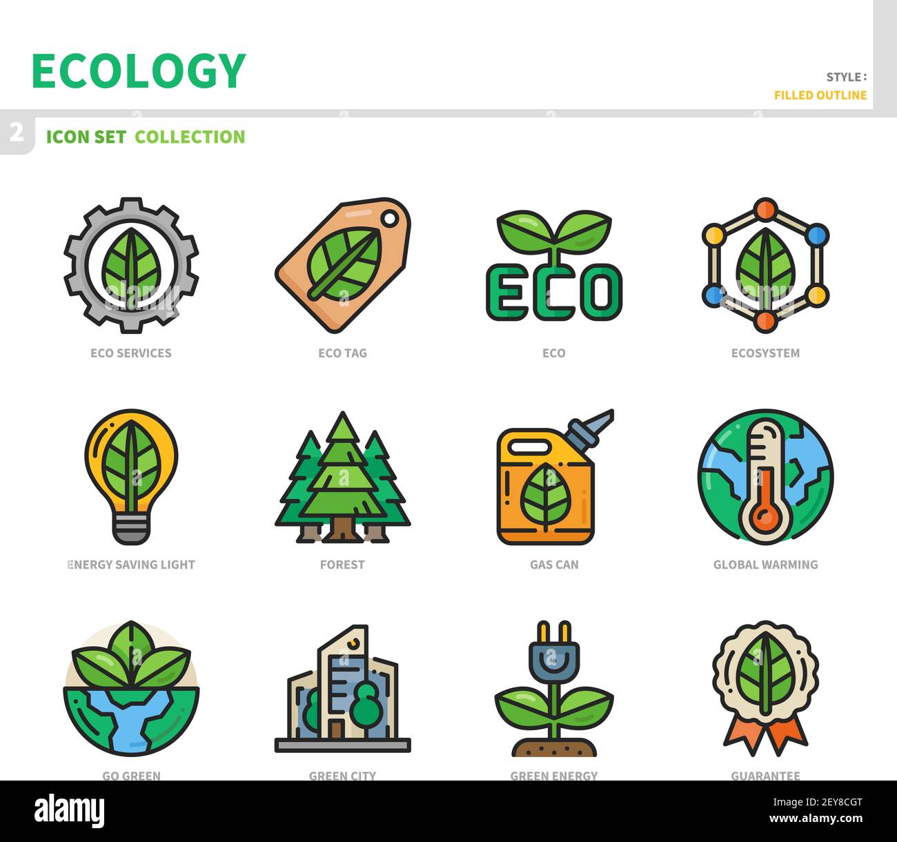 Ökologie und Umwelt Icon Set, gefüllte Kontur Stil, Vektor und ...