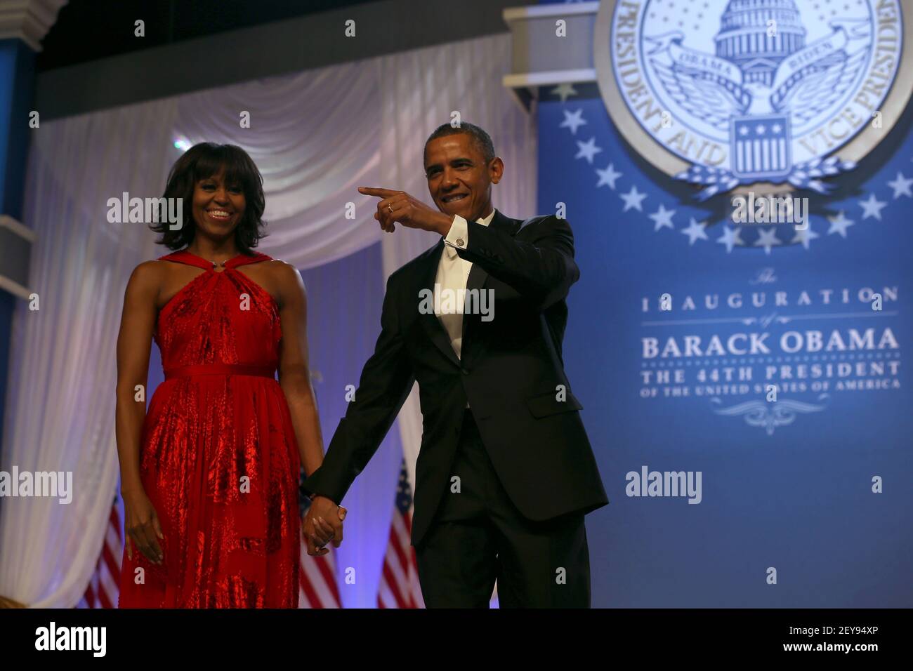 WASHINGTON, DC - JANUAR 21: US-Präsident Barack Obama (R) und First ...