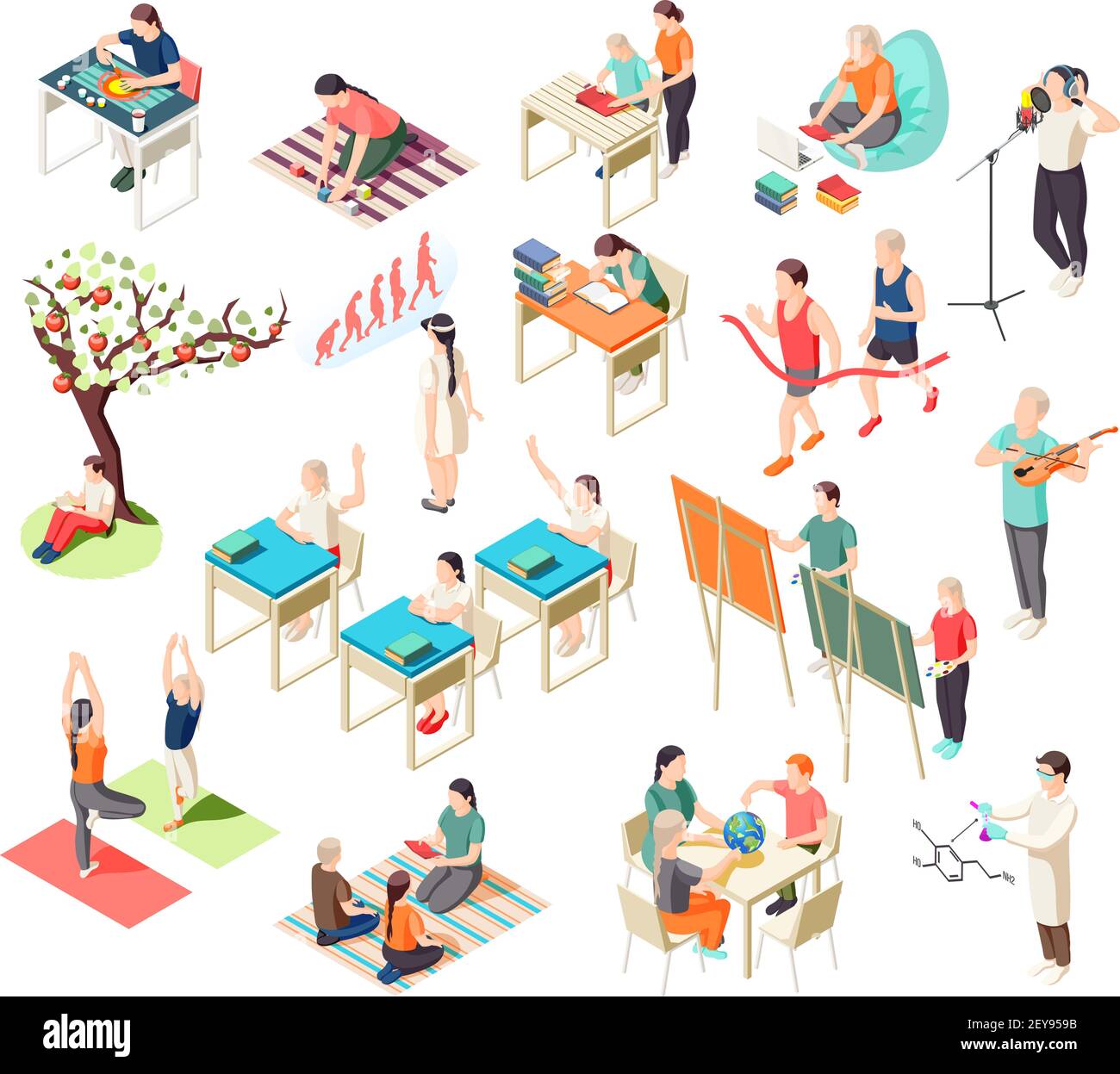 Alternative Bildung isometrische Symbole Sammlung mit isolierten Bildern von deschooling ...