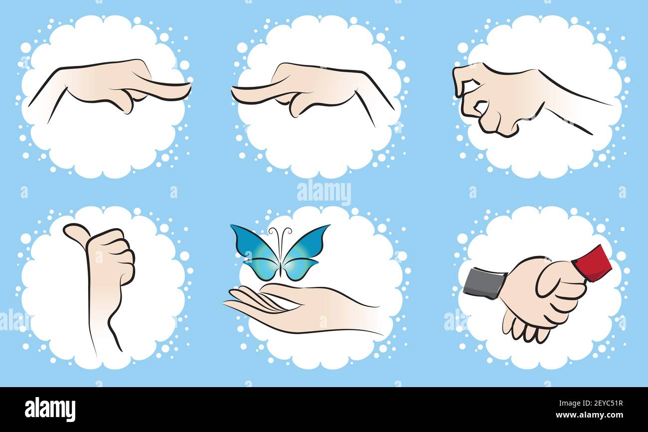 vektor Zeichnung Hände Aktion Emoji Sticker Set Stock-Vektorgrafik - Alamy